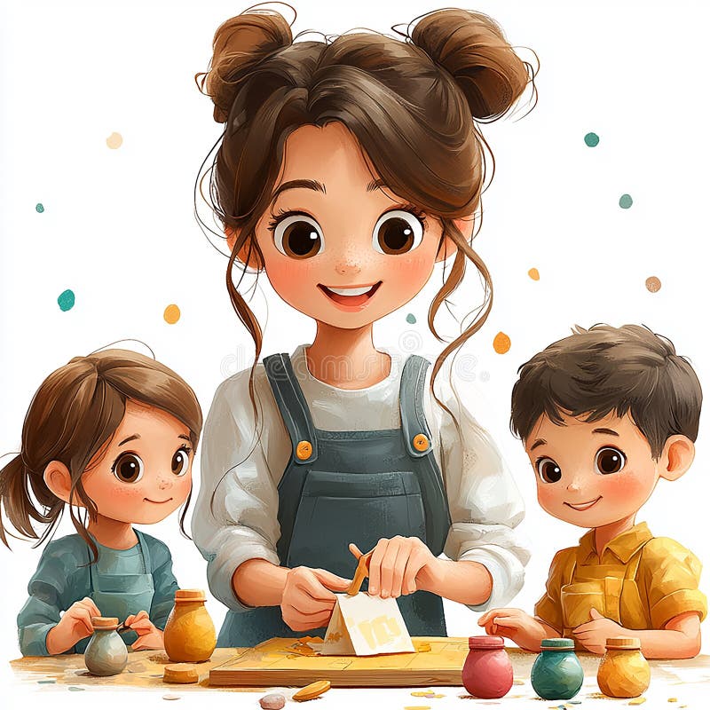 Teacher Guides Kids in Creative Art Activity during Fun Classroom ...