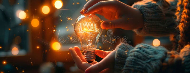 The Teacher Guides the Student S Hand, a Glowing Light Bulb Symbolizing ...