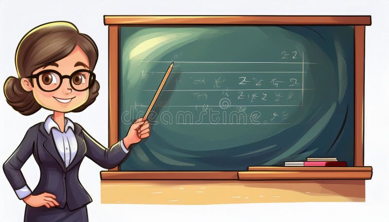 Teacher Happily Explaining Math Equations on Chalkboard in Classroom ...