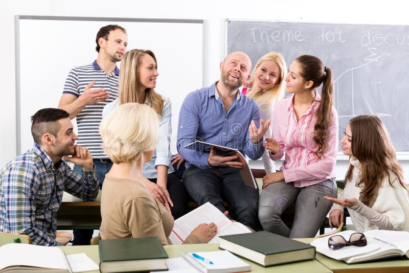 Happy Students with Notebooks during Break in Auditorium Stock Photo ...