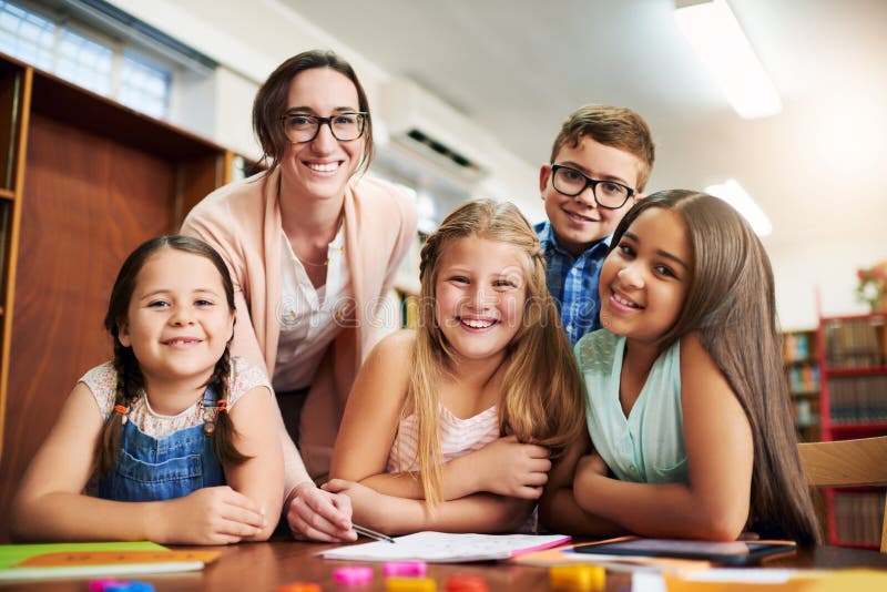 Teacher, Happy Kids or Portrait of Students in Class for Education ...