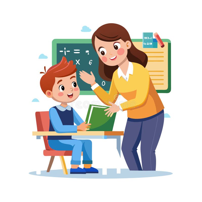 Teacher Helping Student with Math Lesson in Classroom Environment ...
