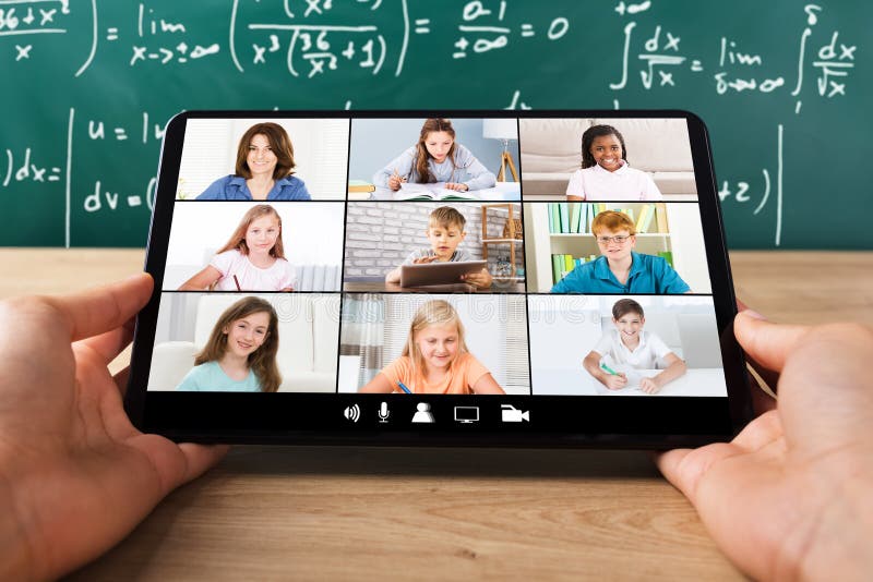 Teacher Hosting Online Class Using Video Conference Stock Image - Image ...
