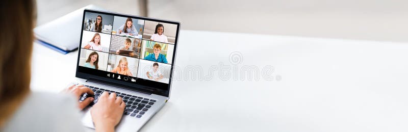 Teacher Hosting Online Class Using Video Conference Stock Image - Image ...