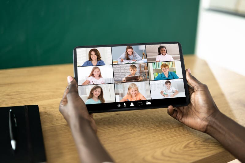 Teacher Hosting Online Class Using Video Conference Stock Image - Image ...