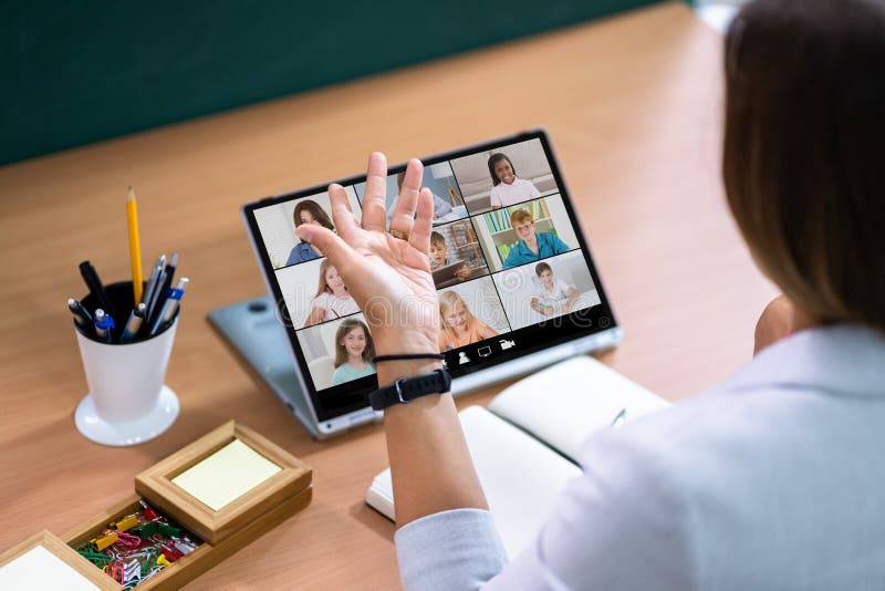 Teacher Hosting Online Class Using Video Conference Stock Image - Image ...