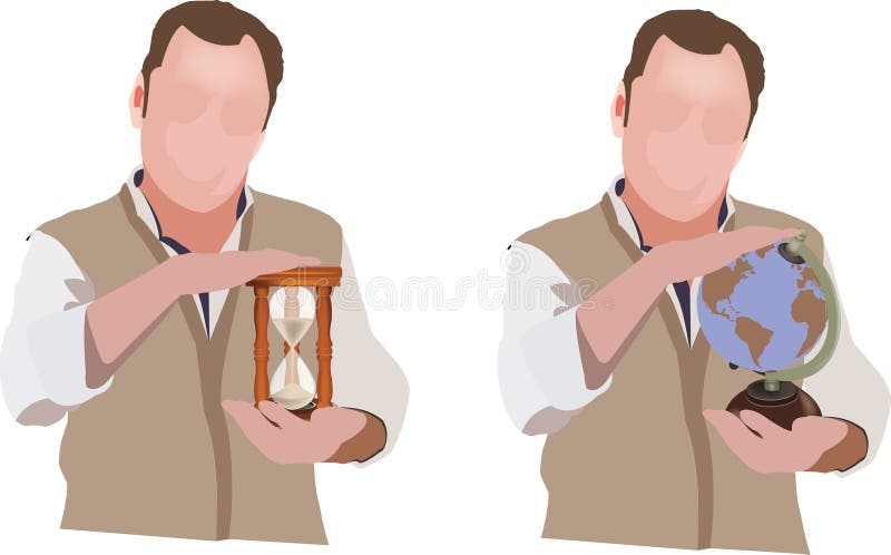 Teacher with Hourglass for Time and World Map- Stock Illustration ...
