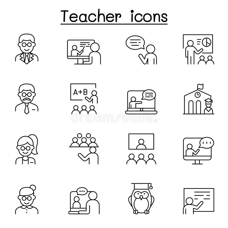 Teacher Icons Set in Thin Line Style Stock Vector - Illustration of ...