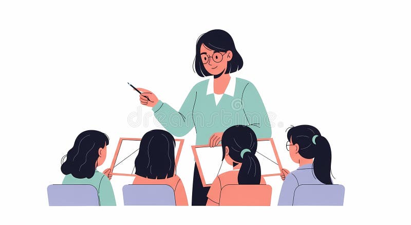 Teacher Instructing Art Students Drawing Class with Pencil in Studio ...