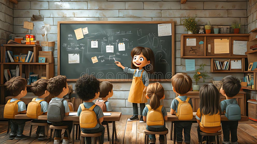 Teacher Instructing Kids in Rustic Classroom, Learning, Education Stock ...