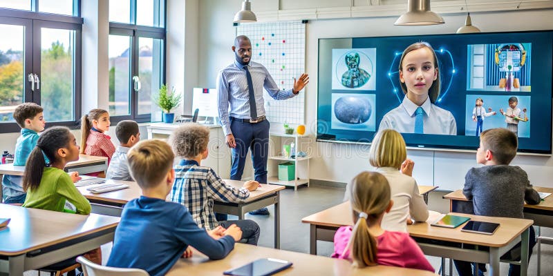 Classroom Learning with Smartboard Technology and Teacher Instructing ...