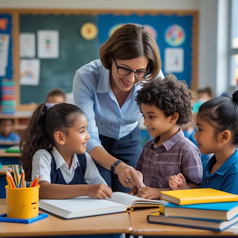 Teacher Interacting with Children in Classroom with Educational Tools ...