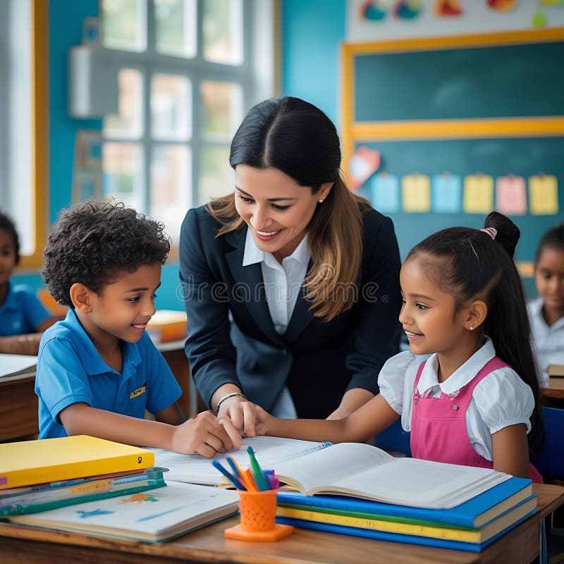 Teacher Interacting with Children in Classroom with Educational Tools ...