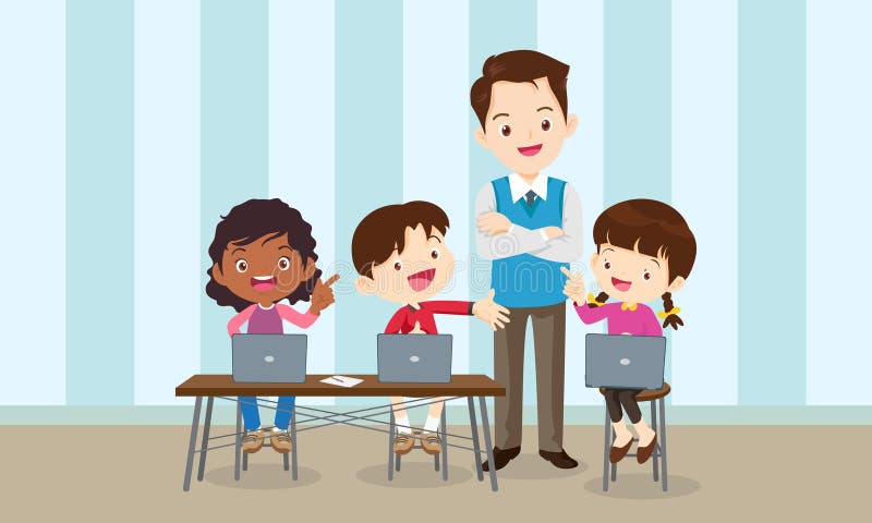 Teacher and Kids Learning Computer Technology Education Courses Stock ...
