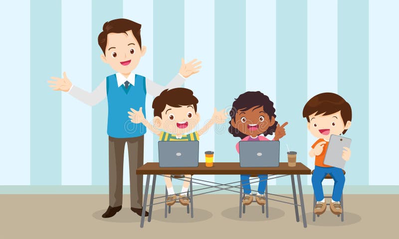 Teacher and Kids Learning Computer Technology Education Courses Stock ...