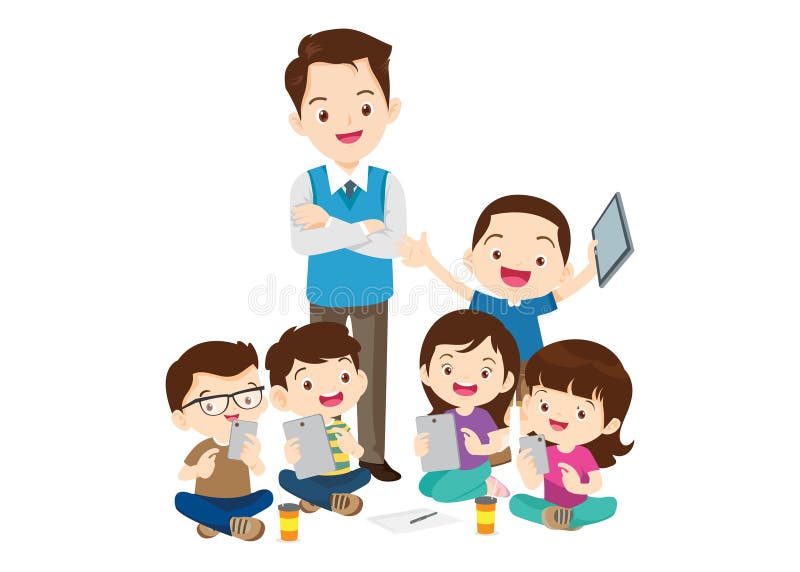 Teacher and Kids Learning Computer Technology Education Stock Vector ...
