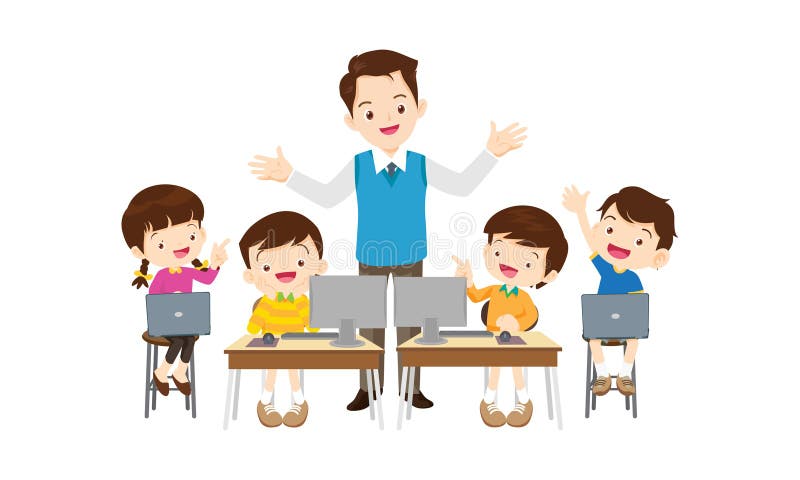 Teacher and Kids Learning Computer Technology Education Stock Vector ...