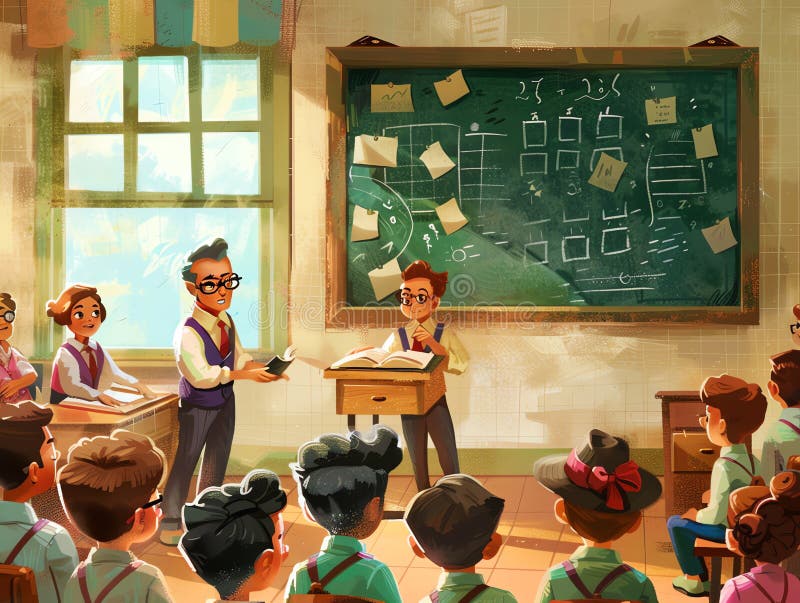 Teacher Leading Class Discussion with Students in an Old School ...