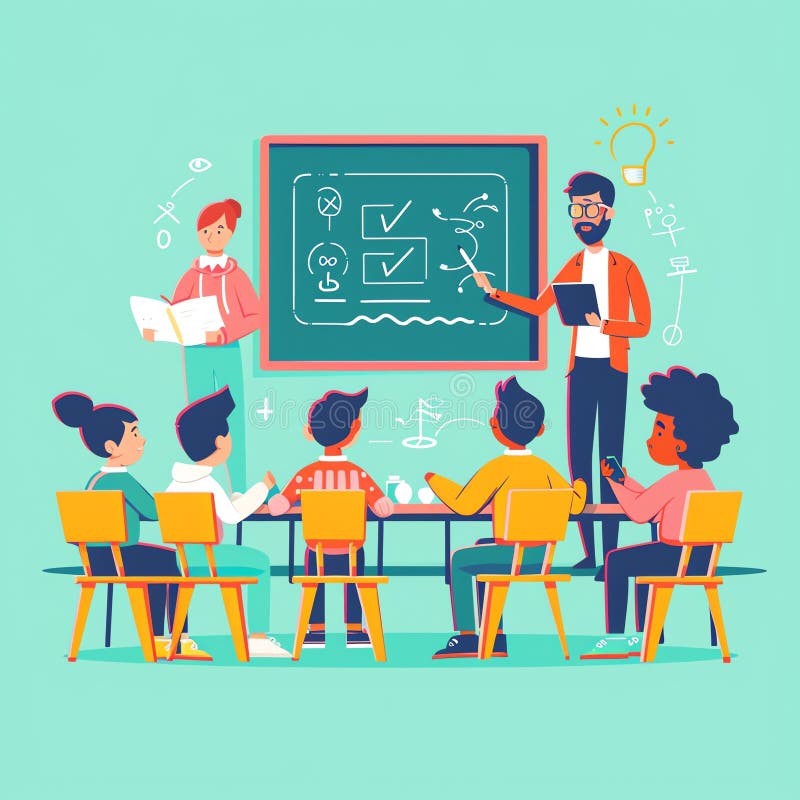 Teacher Leading a Group of Students through a Lesson Illustrating ...