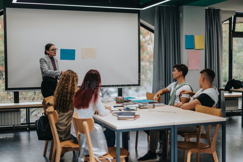 Teacher Leads Interactive Classroom Session with Engaged Students Stock ...