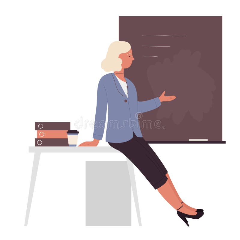 Teacher lean on table stock vector. Illustration of woman - 266702246