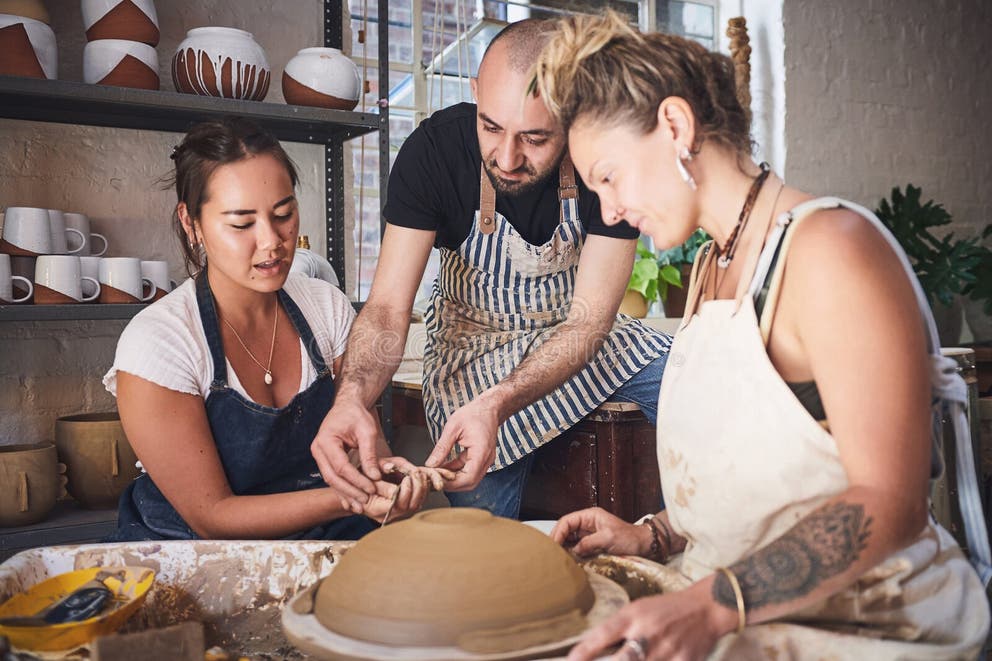 Teacher, Learning and People in Pottery Workshop for Clay Molding ...