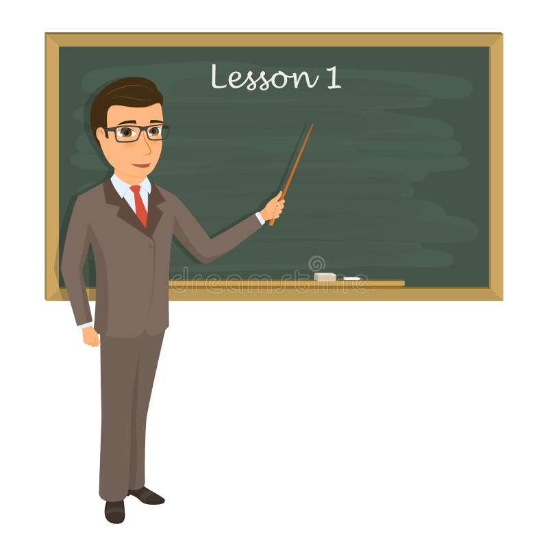 Teacher on Lesson in Classroom. Young Teacher with Pointer Stock Vector ...