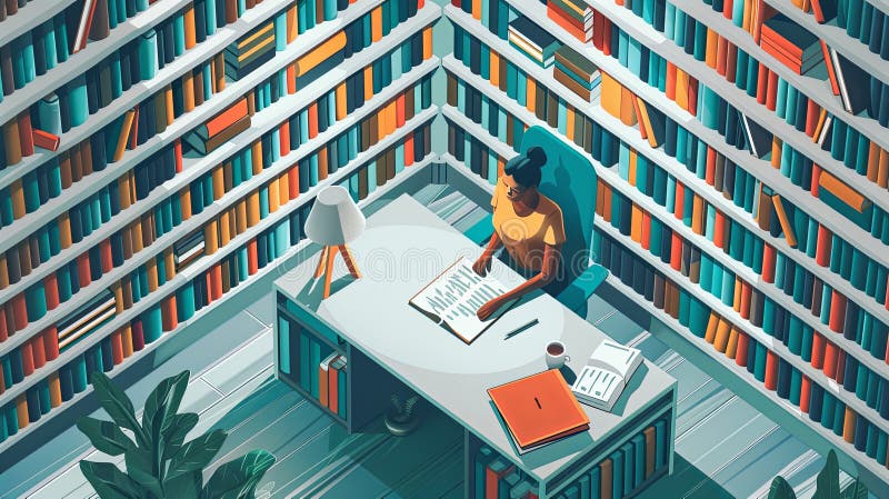 Teacher in Library, Flat Design, Top View, Knowledge Theme, Animation ...