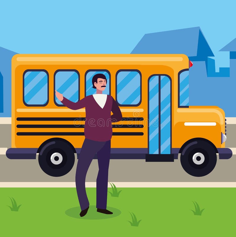 Teacher male in stop bus stock illustration. Illustration of teacher ... Teacher male in stop bus stock illustration. Illustration of teacher ...