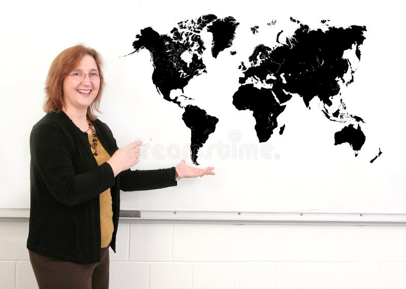Teacher and map stock photo. Image of elementary, geography - 15313078