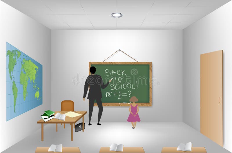 Teacher Near Blackboard in Classroom. Vector Stock Illustration ...