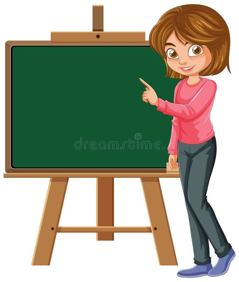 A Teacher Pointing at an Empty Green Chalkboard Stock Vector ...