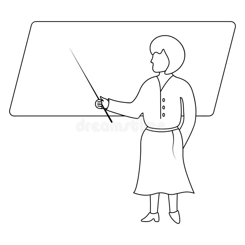 The Teacher Points To the Blackboard with a Pointer, the Woman is ...