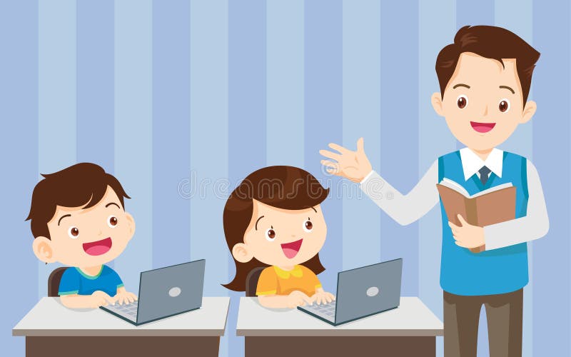 Teacher Presenting Computer Learning and Students Boy ,girl Sitting in ...