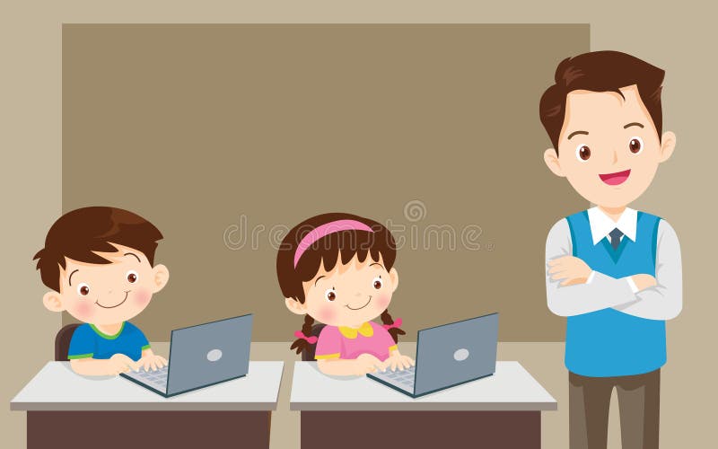 Teacher Presenting Computer Learning and Students Boy ,girl Sitting in ...