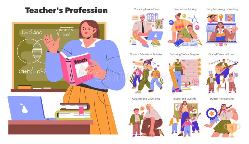 Teacher Profession. Flat Vector Illustration Stock Vector ...
