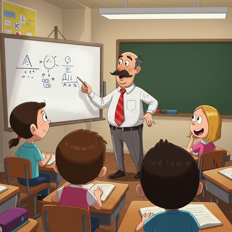 Student Studying In Classroom Cartoon