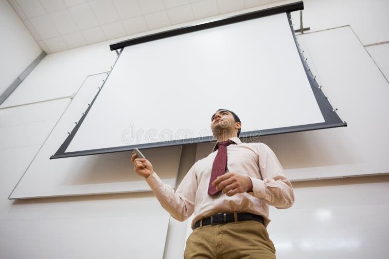 Teacher with Projection Screen in the Lecture Hall Stock Image - Image ...