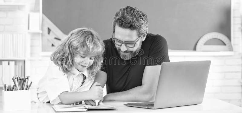 Teacher and Pupil Study in Classroom with Laptop, Online Education ...