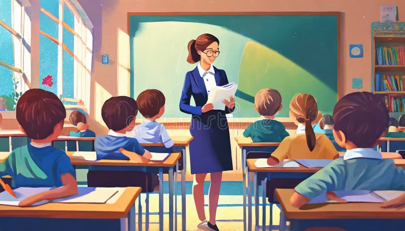 Teacher with Pupils in Class Stock Illustration - Illustration of ...