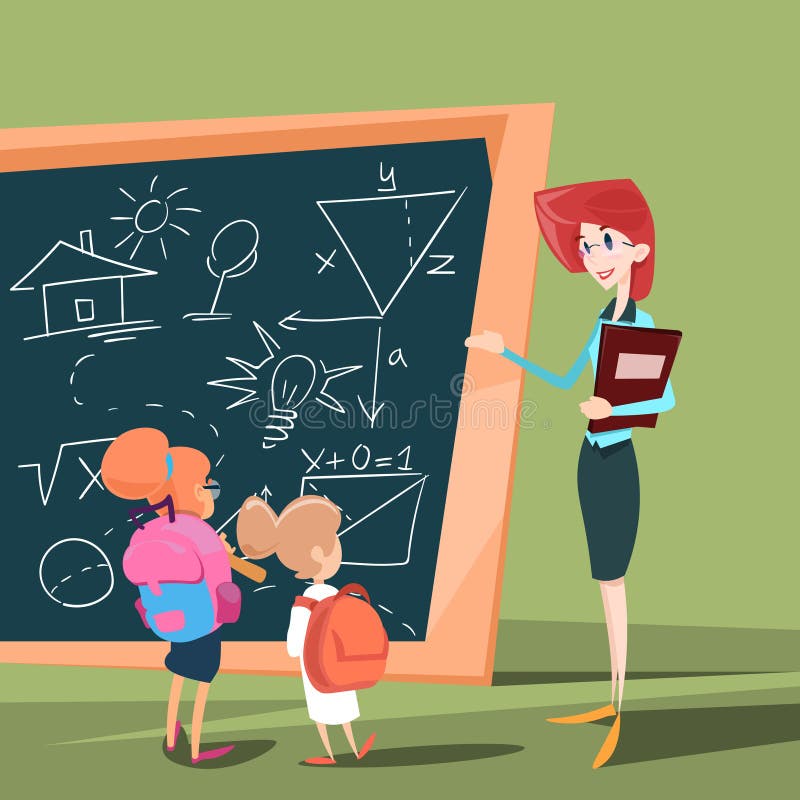 Teacher with Pupils Over Class Board School Lesson Stock Vector ...