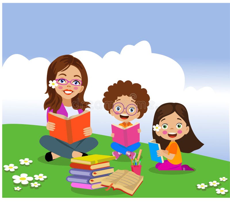 Teacher Reading Books in Class with Students Stock Illustration ...