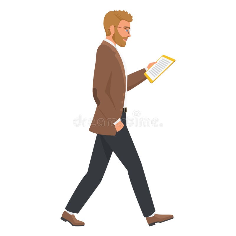 Teacher Reading Paper Document, Presentation on Clipboard while Walking ...