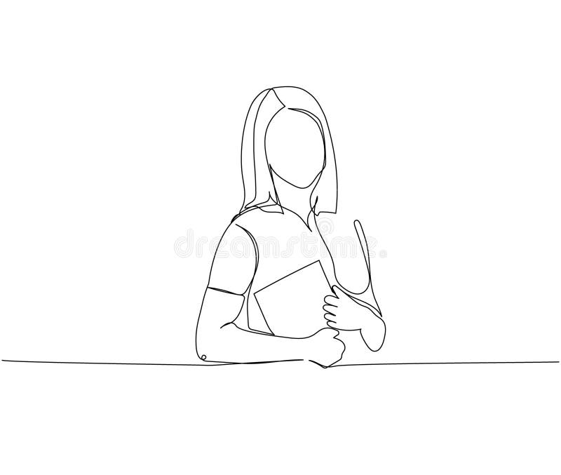 The Teacher Explains the Material, Points with a Pointer One Line Art ...