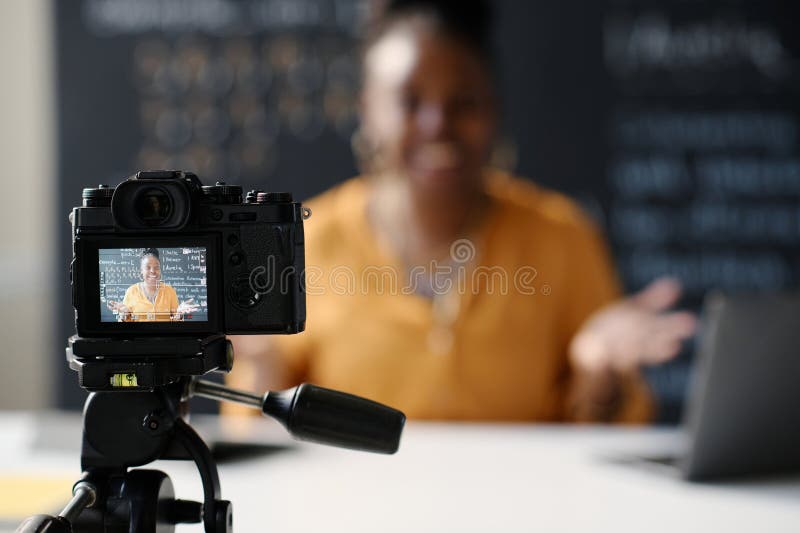 Teacher Recording Blog on Camera Stock Image - Image of teacher, desk ...