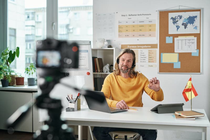 Teacher Recording Online Lesson for His Students Stock Photo - Image of ...