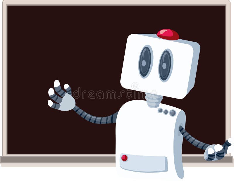 Teacher Robot in Front of a Blackboard Cartoon Stock Vector ...
