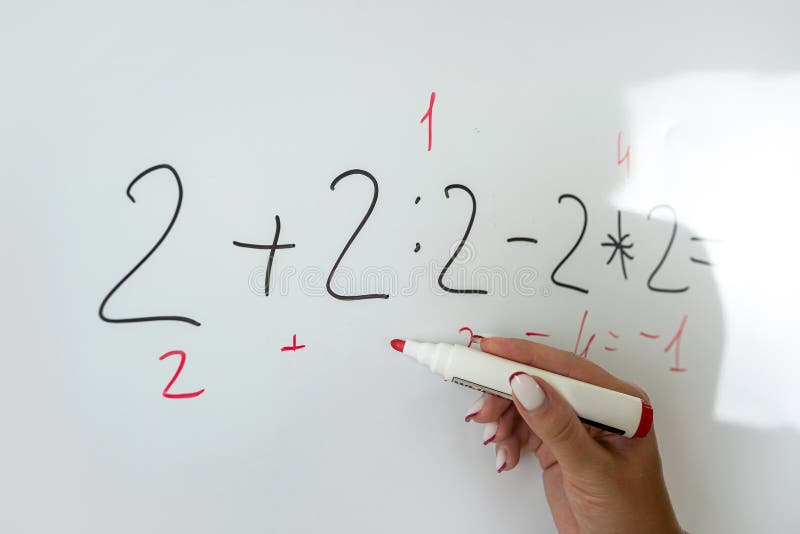 Teacher S Hand Makes Notes on the White School Board. Stock Image ...