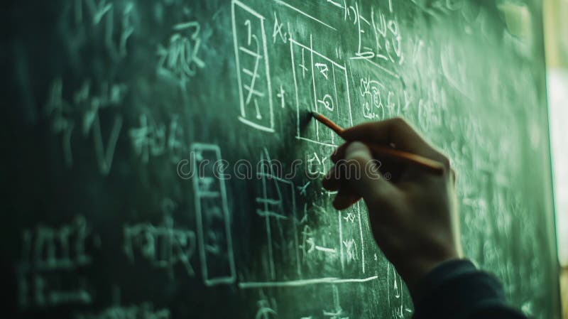 Teacher S Hand Writing Complex Mathematical Equations on Green ...