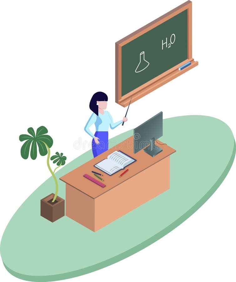 Isometric Illustration the Teacher Leads the Lesson Near the Blackboard ...